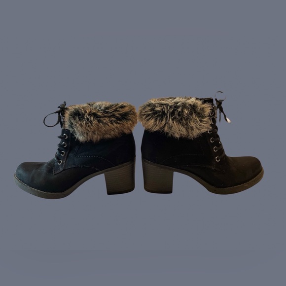 Sophie17 | Shoes | Chunky Heel Ankle Faux Suede And Fur Booties | Poshmark